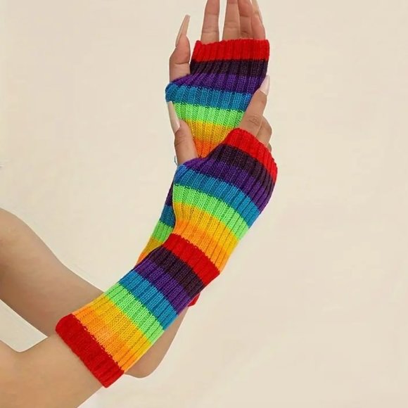 Accessories | Gloves Arm Warmers Fingerless Long Rainbow Gloves New Nwt | Poshmark